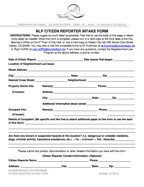 Fillable Online ci vallejo ca NLP CITIZEN REPORTER INTAKE FORM - ci ...