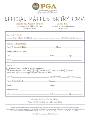 Fillable Online OFFICIAL RAFFLE ENT RY FORM Fax Email Print - pdfFiller