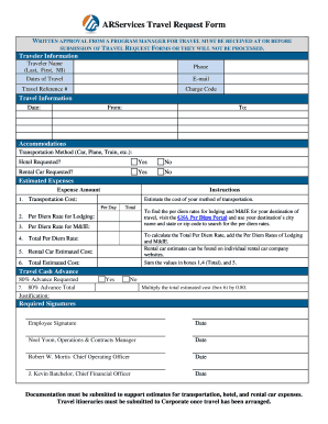 Fillable Online ARServices Travel Request Form Fax Email Print - pdfFiller