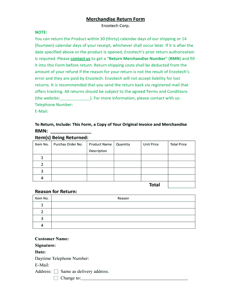 Fillable Online Merchandise Return Form.doc Fax Email Print - pdfFiller