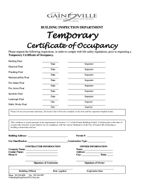 Fillable Online BUILDING INSPECTION DEPARTMENT Temporary Fax Email ...