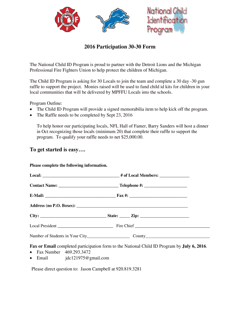 Fillable Online AFCA s National Child Identification Program Fax Email ...