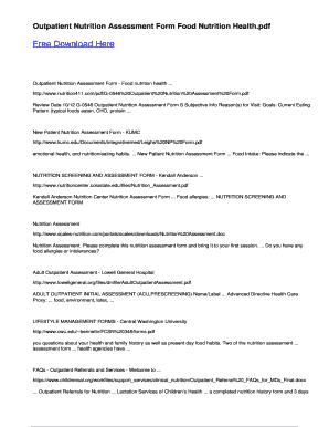 Fillable Online Outpatient Nutrition Assessment Form Food Nutrition ...