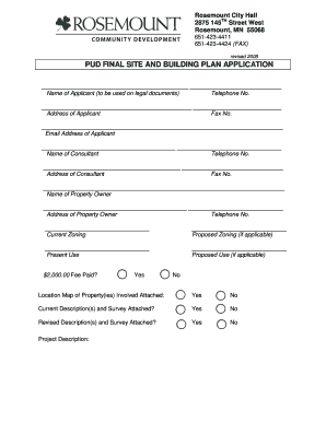Fillable Online ci rosemount mn revised 2008 PUD FINAL SITE AND ...