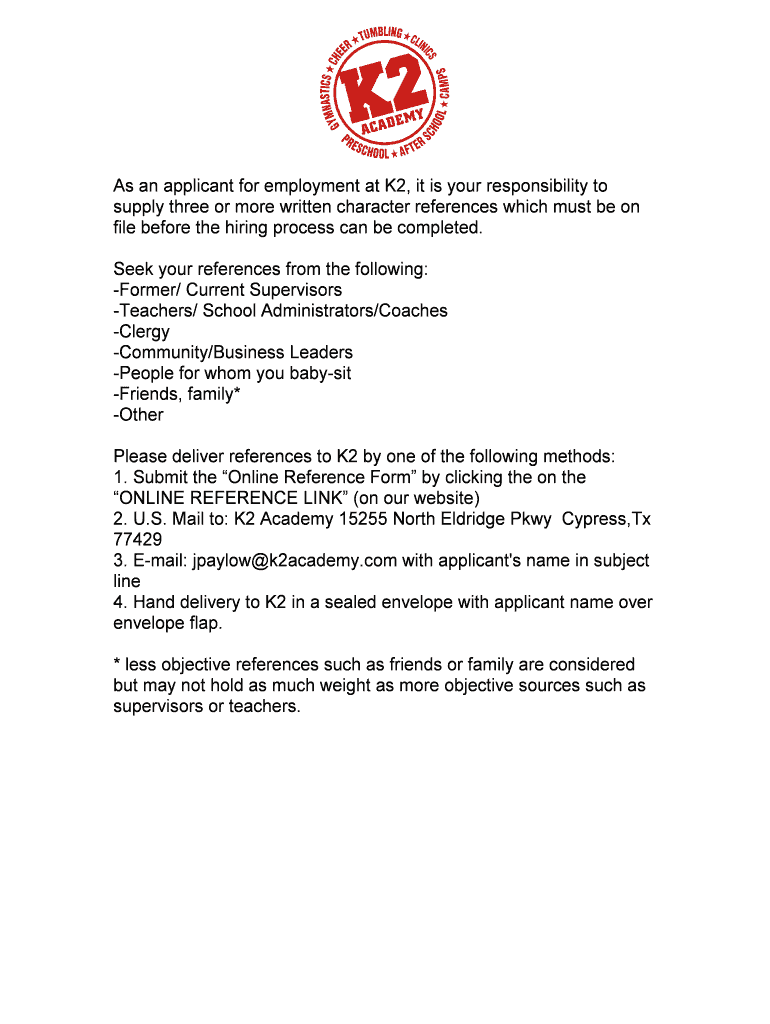 Fillable Online As an applicant for employment at K2, it is your ...