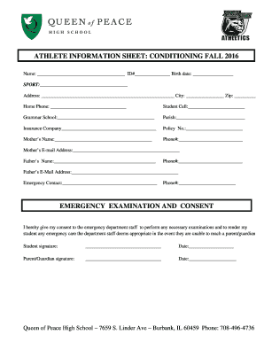 Fillable Online queenofpeacehs ATHLETE INFORMATION SHEET: CONDITIONING ...