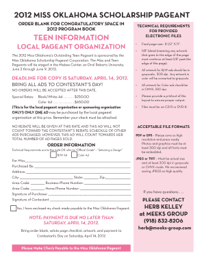 Fillable Online Teen Local Pageant Order Form Fax Email Print - pdfFiller