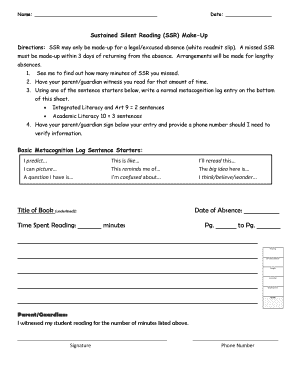Fillable Online binghamtonschools Sustained Silent Reading (SSR) Make ...