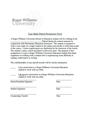 Fillable Online rwu Case Study Parent Permission Form Fax Email Print ...