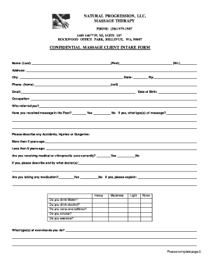 Fillable Online CONFIDENTIAL MASSAGE CLIENT INTAKE FORM Fax Email Print ...