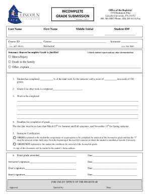 Fillable Online lincoln GRADE SUBMISSION Fax Email Print - pdfFiller