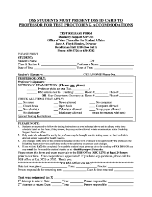 Fillable Online siue dss students must present dss id card to professor ...