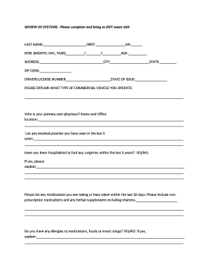 Fillable Online REVIEW OF SYSTEMS DOT Fax Email Print - pdfFiller