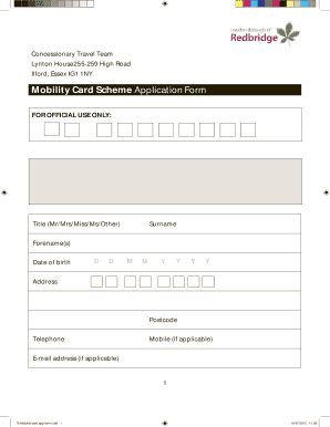 Fillable Online mylife redbridge gov Mobility Card Scheme Application ...