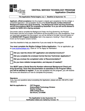 Fillable Online skylinecollege CST Application due Oct 15 2014.docx Fax ...