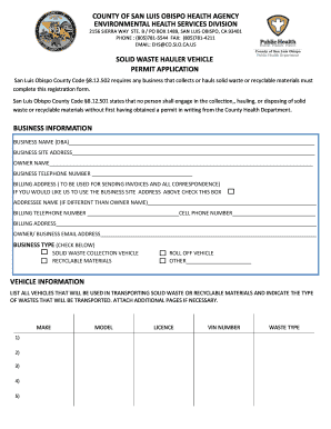 Fillable Online slocounty ca SOLID WASTE HAULER VEHILE PERMIT ...