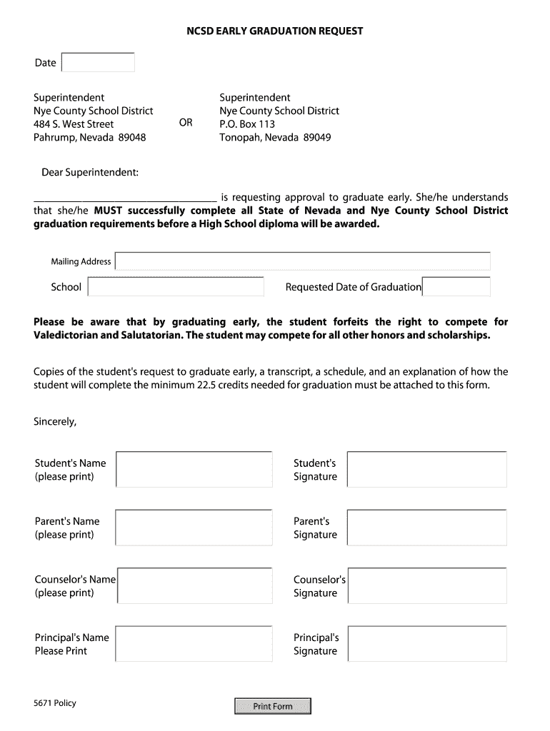 Fillable Online images pcmac NCSD EARLY GRADUATION REQUEST Fax Email ...