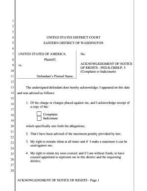 Fillable Online Acknowledge Notice of Rights - Rule 5 Complaint or ...