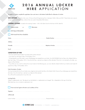 Fillable Online 2016 annual locker hire application - Griffith Student ...