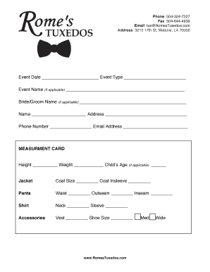 Fillable Online Measurement Card.docx Fax Email Print - pdfFiller