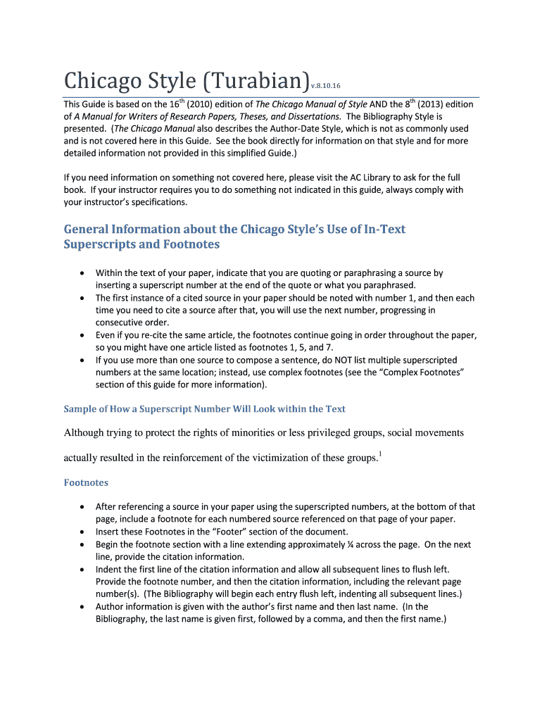 Fillable Online actx Chicago Style (Turabian) - actx.edu Fax Email ...