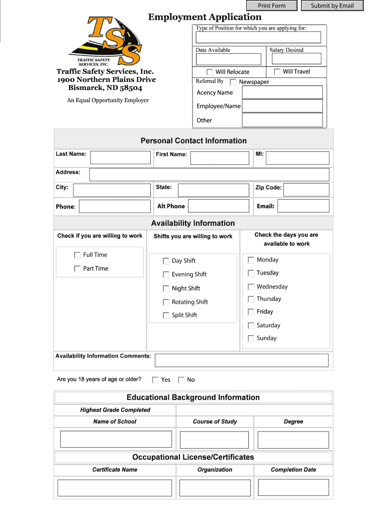 Fillable Online Employment Application - tssnd.com Fax Email Print - pdfFiller