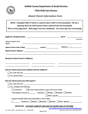Fillable Online suffolkcountyny Absent Parent Information Form Fax ...