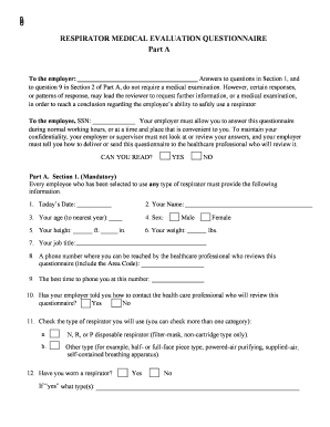 Fillable Online eehealth RESPIRATOR MEDICAL EVALUATION QUESTIONNAIRE ...