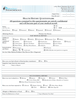 Fillable Online Dates Revised: Health History Questionnaire Fax Email ...