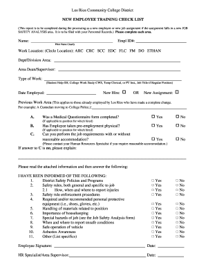 Fillable Online losrios NEW EMPLOYEE TRAINING CHECK LIST - Los Rios ...