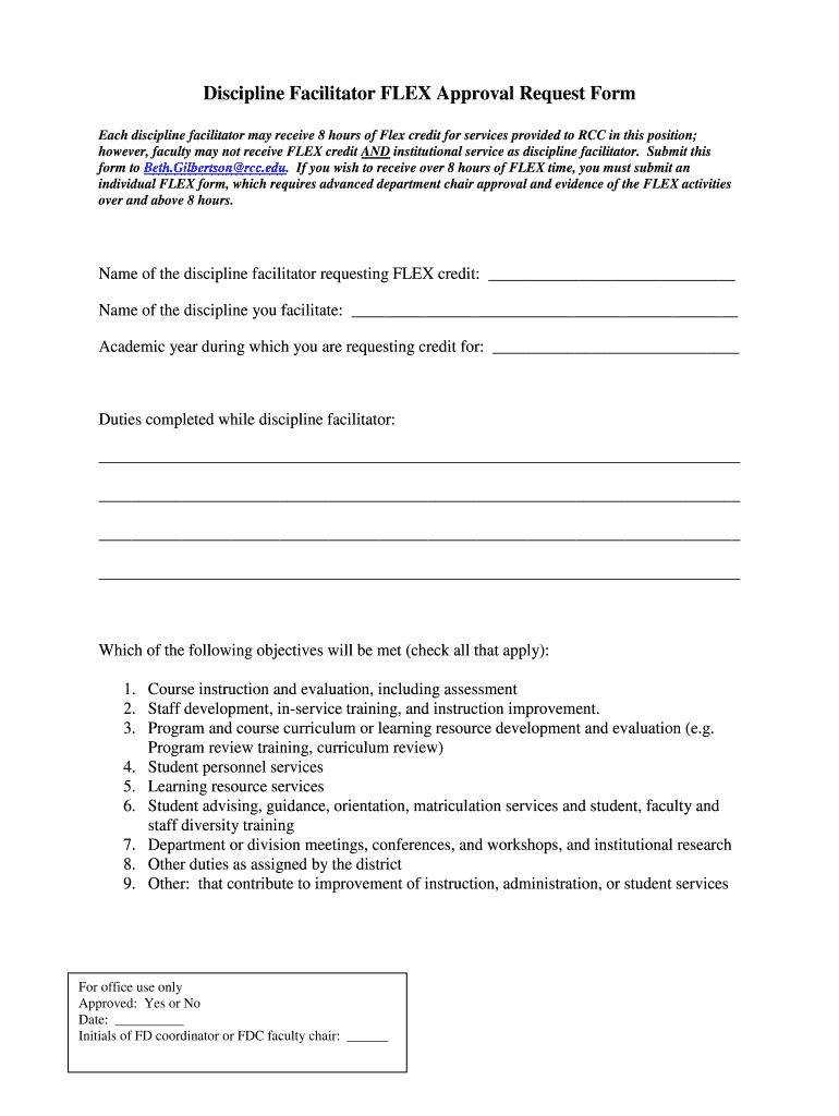 Fillable Online rcc Discipline Facilitator FLEX Approval Request Form ...
