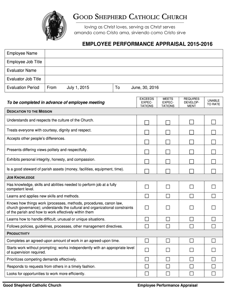 Fillable Online 8 a. Employee Eval Form FY2016 Fax Email Print - pdfFiller