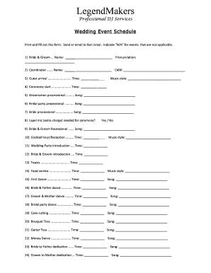 Fillable Online Wedding Event Schedule - Legend Makers Fax Email Print ...