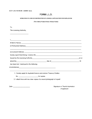 Fillable Online Form LLD for intimating loss or destruction of Driving ... Fax Email Print ...