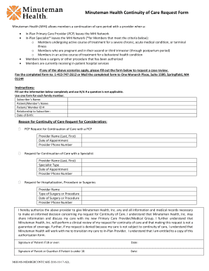 Fillable Online minutemanhealth Minuteman Health Continuity of Care ...