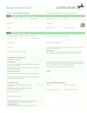 Fillable Online Bereavement form - lloydsbank.com Fax Email Print ...