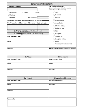 Fillable Online morgan Bereavement Notice Form - morgan.edu Fax Email ...