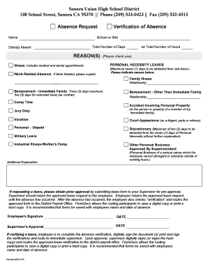 Fillable Online Absence Request Verification of Absence Fax Email Print - pdfFiller