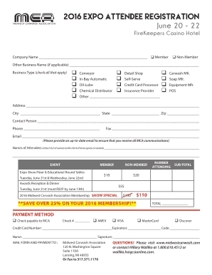 Fillable Online 2016 EXPO Attendee Registration Form - Midwest Carwash ...