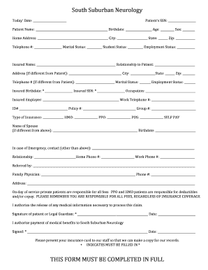 Fillable Online ssn intake form - South Suburban Neurology Fax Email ...