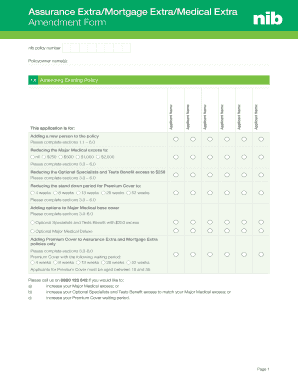 Fillable Online Assurance Extra/Mortgage Extra/Medical Extra Amendment ...