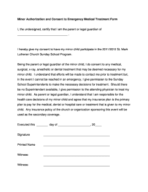 Fillable Online smlc Minor Authorization and Consent to Emergency Medical Treatment Form - smlc ...