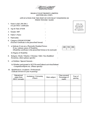 Fillable Online Application Form - bel-india.com Fax Email Print ...