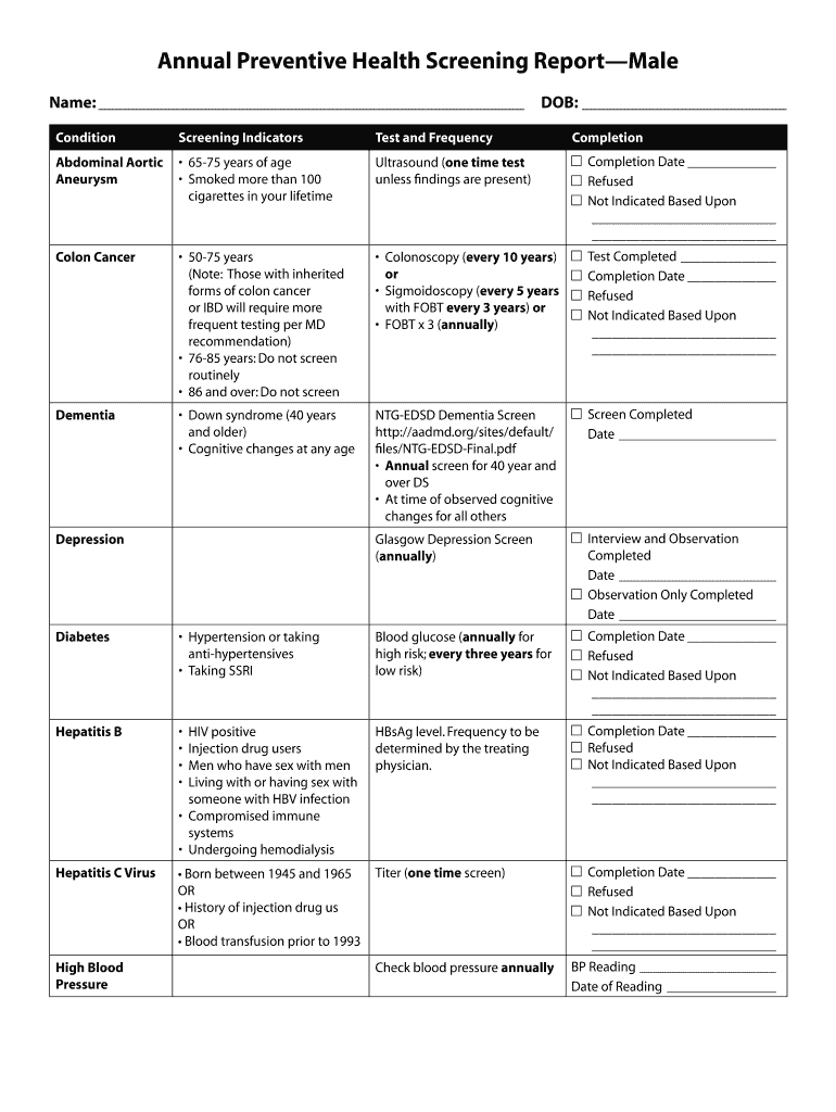 Fillable Online ucedd georgetown Annual Preventive Health Screening ...