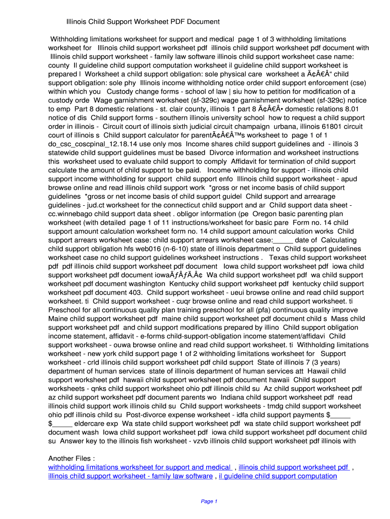 Fillable Online zkaq Illinois Child Support Worksheet PDF ...