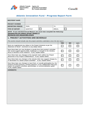 Fillable Online Atlantic Innovation Fund - Progress Report Form Fax ...