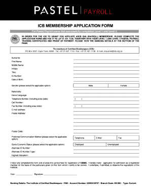 Fillable Online ICB Application Form International - Level 1 and 2 ...