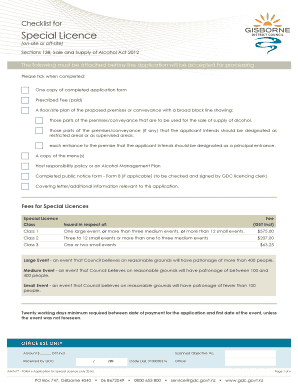 Fillable Online Checklist for Special Licence - Gisborne District Fax Email Print - pdfFiller
