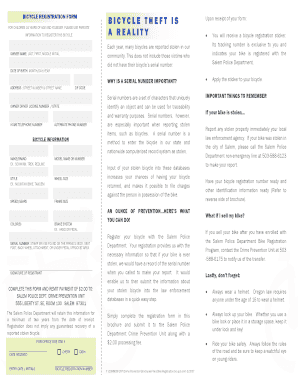 Fillable Online cityofsalem Bicycle Registration Form. bicycle ...