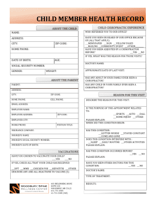 Fillable Online child member health record - Woodbury Spine Wellness ...